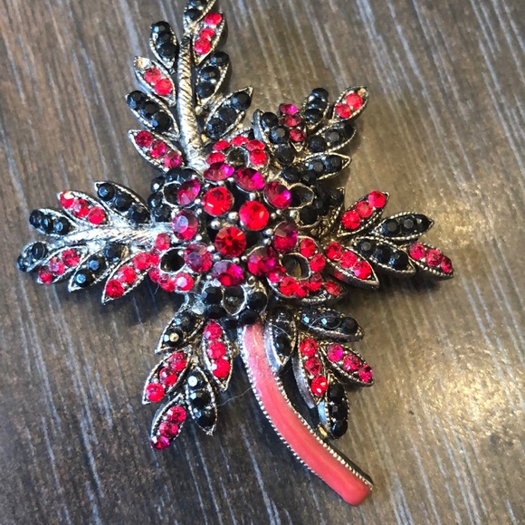 Jewelry | Vintage Gorgeous Red And Black Raised Relief Pin | Poshmark